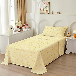 Bedmoon Boys Girls Twin Sheets, Kids Yellow Star Bed Sheet Set with Non-Slip Fitted Sheet, Boys Girls Star Soft Microfiber Twin Sheets & Pillowcases