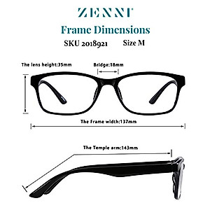 ZENNI Blue Light Blocking Glasses for Women Men Basic Black Rectangle Frame Relieve Digital Screen Eye Strain TR90 Light Eyewear