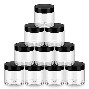 BonyTek Household 2oz Plastic Jars with Lids, 10 Pack BPA Free, Reusable, Refillable Transparent Cosmetic Containers for Bath Salts, Cosmetics, Powders, Beauty Product and Small Accessories