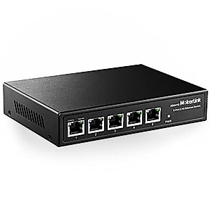 MokerLink 5 Port 2.5G Ethernet Switch, 5 x 2.5GBASE-T Ports, Compatible with 10/100/1000Mbps, Metal Unmanaged Fanless Network Switch