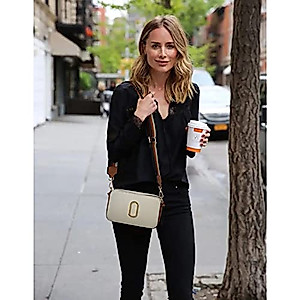 BOSTANTEN Crossbody Bags for Women Leather Snapshot Phone Purses Shoulder Handbags with 2 Adjustable Wide Strap Beige White