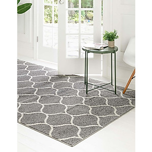 Unique Loom Trellis Frieze Collection Area Rug - Rounded (5' 1" x 8', Light Gray/ Ivory)