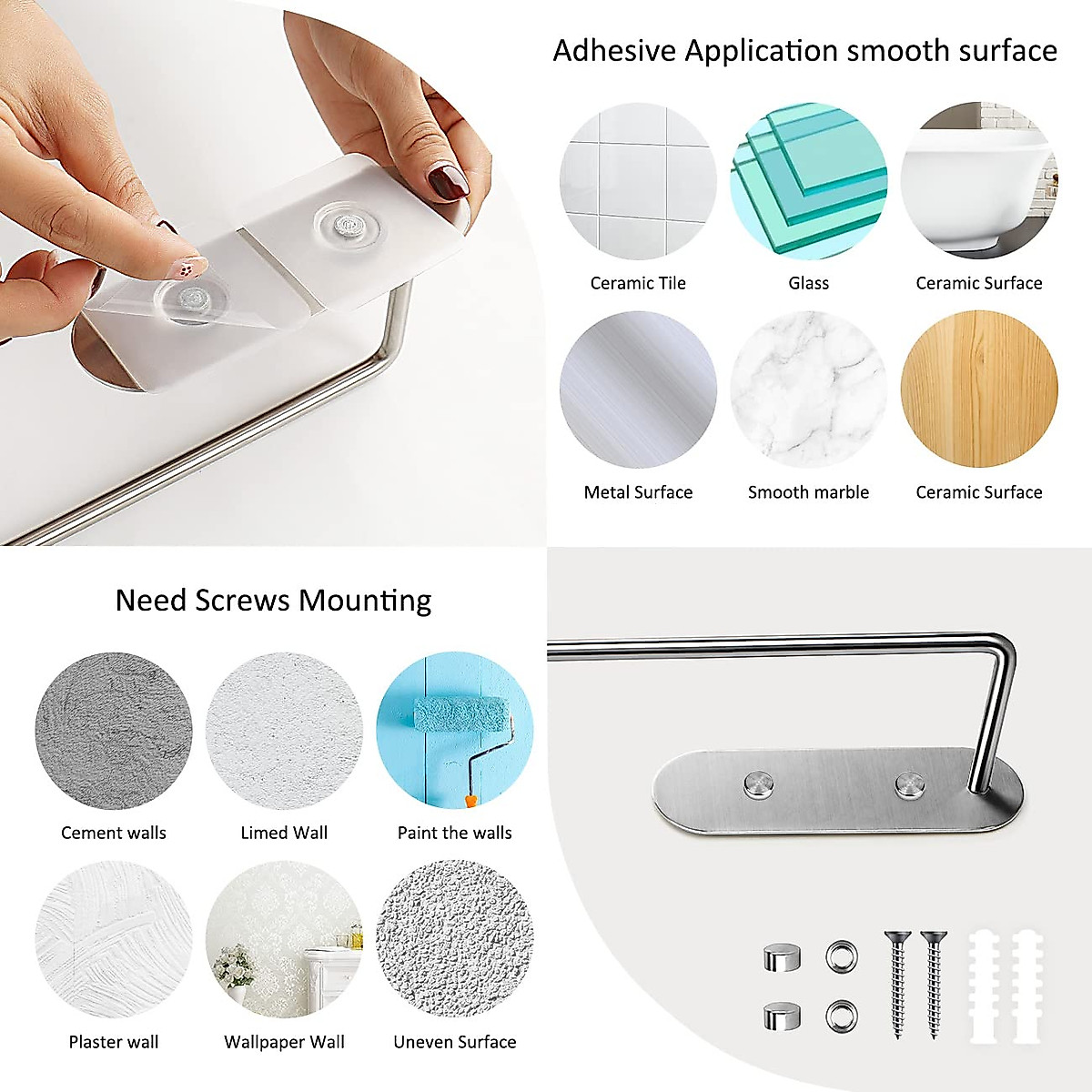 Luxbon Paper Towel Holder -Self Adhesive or Drilling ,Black Paper Towel Holder Under Cabinet for Kitchen, Bathroom,SUS304 Stainless Steel(Black+2pcs Adhesive Hooks)