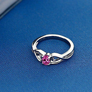 Gem Stone King 925 Sterling Silver 6X4MM Oval Gemstone Birthstone Heart infinity Ring | Wedding Anniversary Promise Ring For Women | Available In Size 5, 6, 7, 8, 9