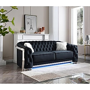 Glory Sapphire Black Velvet Sofa with LED Accent Lighting