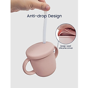 TotAha Silicone Straw Cup for Baby | Sippy Cups for Babies 6-12-18 Month | Sip-N-Snack Lid 2-in-1 Transition Cup from Bottle | Open Training Cups with Easy-Hold Handle | Baby Led Weaning Snack Cups
