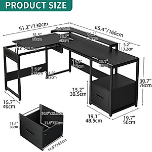 YITAHOME L Shaped Desk with Lift Top, 65" Adjustable Standing Desk with File Drawer, Corner Computer Desk with Storage Shelves,Home Office Desk, Black