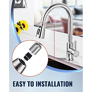 Kitchen Faucet Head Replacement:Stainless Steel Spray Head,3 Modes Pull Out Spray Nozzle with 9 Adapters for Kitchen Sink Faucet,Compatible with Moen Kohler Delta Kitchen Faucets G1/2,Brushed Nickel