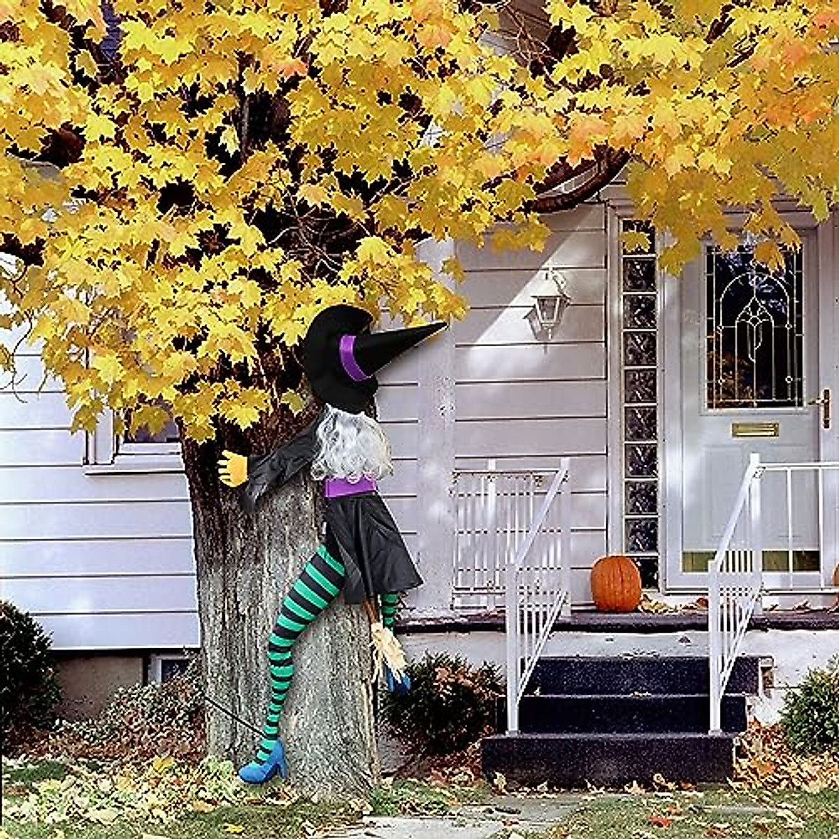 POPGIFTU Large Crashing Witch Halloween Outdoor Decorations, 63" Flying Crashed Witches, Crashing Witch into Tree Halloween Flying Witch Clearance for Yard, Patio, Porch Outdoor Tree Decoration