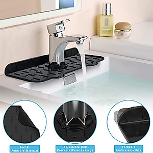Silicone Sink Splash Guard with Dish Soap Sponge Holder, Bathroom Faucet Water Catcher Mat, Absorbent Drain Drying Pad, Mat Self Draining Drip Catcher, Black, 14.6 x 5.5 x 4.3, (J-BLACK)