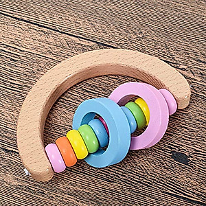 Toyfun Baby Rattle Set 4 Pack Colorful Wooden Educational Grasping Rattle for Newborn Montessori Hand Bell Toy Suitable from Birth