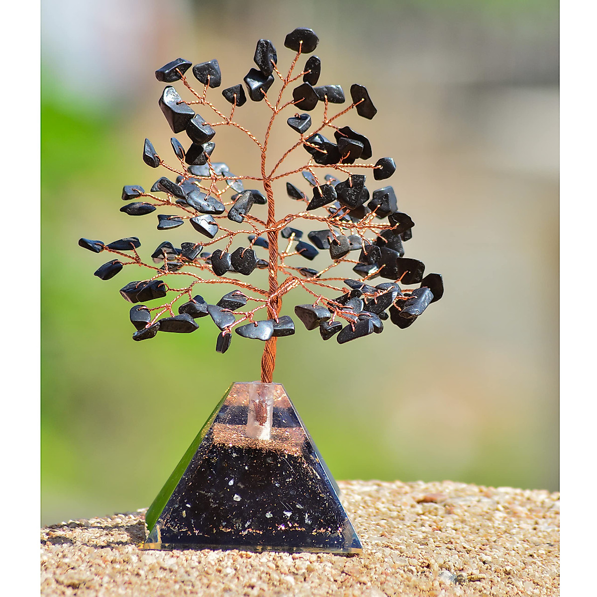 FASHIONZAADI Chakra Tree Reiki Healing Orgone Pyramid Base Bonsai Trees Good Luck Statue Crystal Feng Shui Decor Figurine Vastu Correction Reikis Stones (Black Tourmaline)