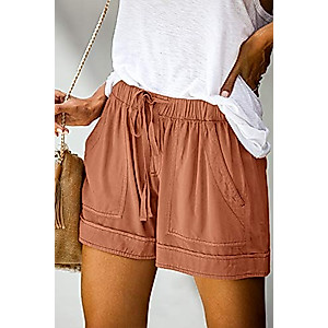 ANFTFH Womens Comfy Drawstring Casual Elastic Waist Pocketed Shorts Orange L
