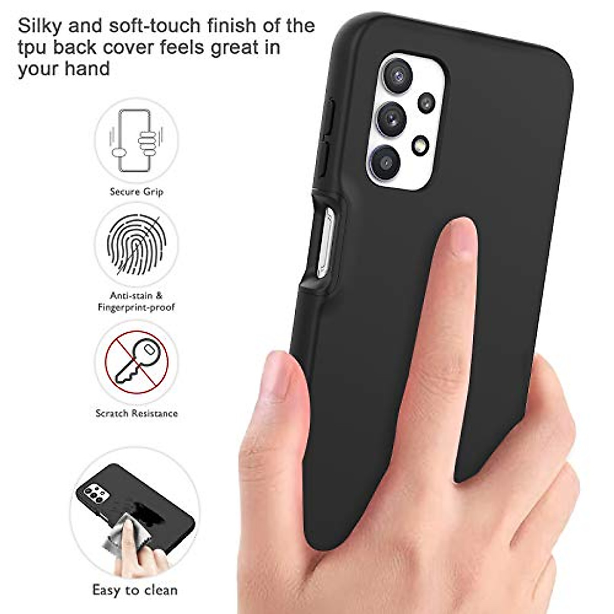 for Samsung Galaxy A32 5G Case with Built-in Screen Protector, Full Body Protection Shockproof Cover Case, [Rugged PC Front Bumper + Soft TPU Back Cover] Armor Protective Phone Case (Black)