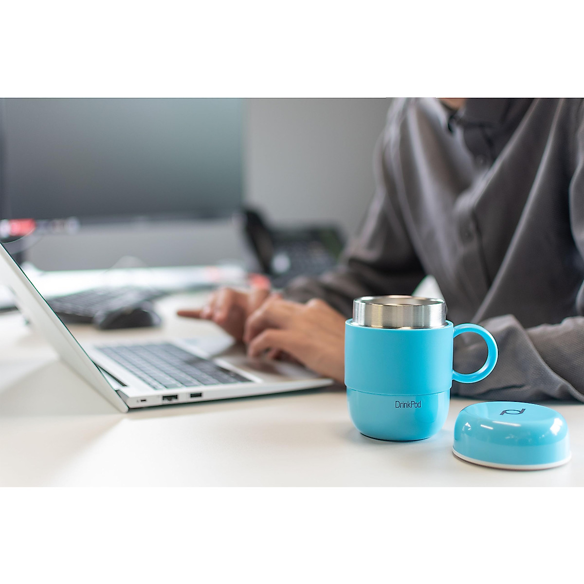 DrinkPod LGB-280B Vacuum Insulated Travel Mug, Stainless Steel, Blue, 280ml