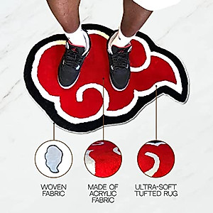 Red Cloud Modern Fluffy Rug - Non Slip Ultra Soft Tufted Anime Room Decor Polyester Nursery Rug, Rugs for Bedroom, Decorative Indoor and Outdoor Rug, Living Room Red Black Carpet, 58x84cm