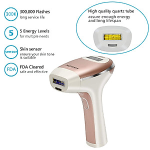 IPL Hair Removal for Women, MiSMON Permanent Laser Hair Removal Device for Body, Bikini, Safe Home Use Professional Intense Pulsed Light Hair Removal System, 300,000 Flashes with Safe Skin Tone Sensor