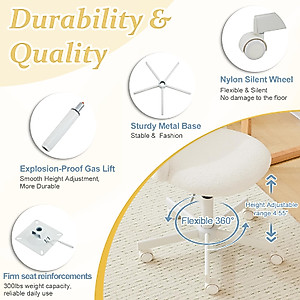 VINGLI Candy Chair Armless Cute Desk Chair,Comfy Small Office Chair with Wheels,Vanity Chair with Lumbar Support,Teddy Adjustable Rolling Swivel Computer Task Chair for Home Office,Bedroom,White