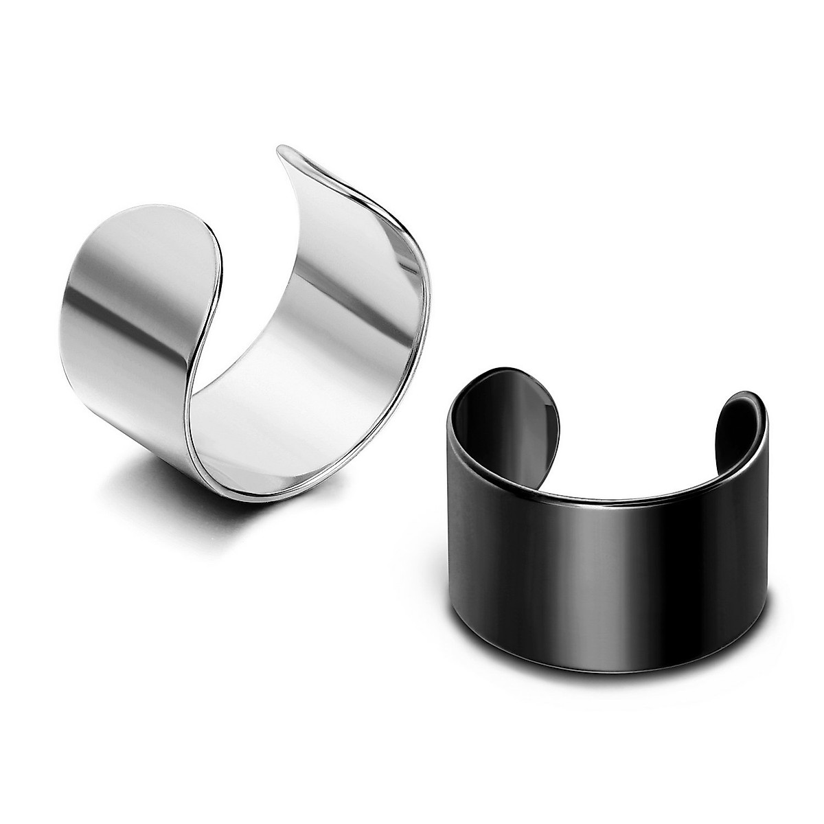 JewelrieShop Earcuffs Stainless Steel Ear Cuffs Helix Cartilage Clip on Wrap Punk Earrings for Women Men Non Piercing Adjustable 2 pairs