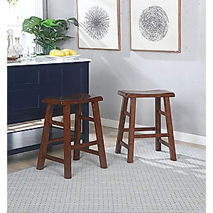 eHemco Heavy-Duty Solid Wood Saddle Seat Kitchen Counter Height Barstools, 24 Inches, Walnut, Set of 2
