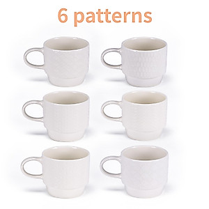 HORLIMER 10 oz Ceramic Coffee Mug Set of 6, White Coffee Cups with Handle for Tea, Latte, Cocoa, Milk, Cappuccino