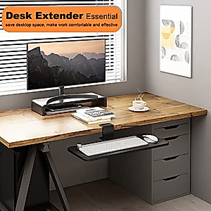 Rotating Keyboard Tray Under Desk - Klearlook PU Leather Keyboard Drawer Adjustable C Clamp,Ergonomic Mouse Keyboard Platform Extender,No Drilling,Easy Install Keyboard Stand,23.62"x 9.84"Inch-Black