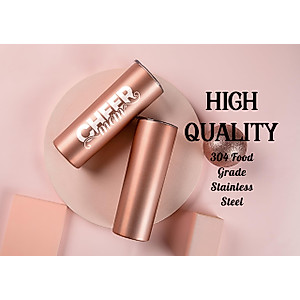 Onebttl Cheer Mom Gifts For Women, Her, Female - 20oz/590ml Stainless Steel Skinny Insulated Tumbler with Straw, Lid - Gift for Cheerleading or Cheerleader Coachs - Rosegold