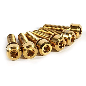VGEBY Titanium Alloy Hex Tapered Bike Bolt, 6Pcs Stainless Steel Bike Parts Bike Stem Bolt with Washer Screw Bike Stem Bolts Titanium Bolts BMX Accessories (Golden)