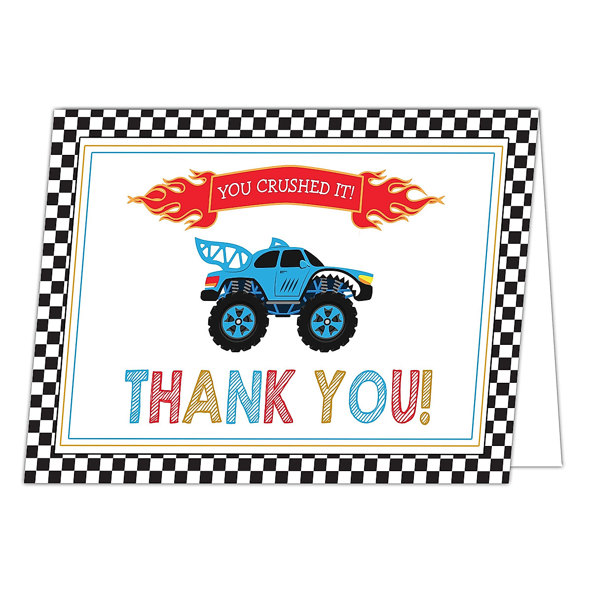 Monster Truck Thank You Card - Set of 20 Folded cards with envelopes