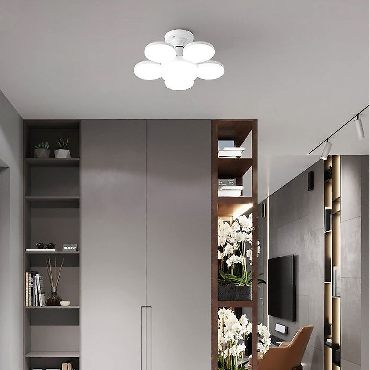 yaogohua LED Garage Ceiling Light, 50W 6500K White Lighting E27 E26 Base 8000LM, Adjustable Deformable Light for Warehouse Balcony Corridor 85‑265V