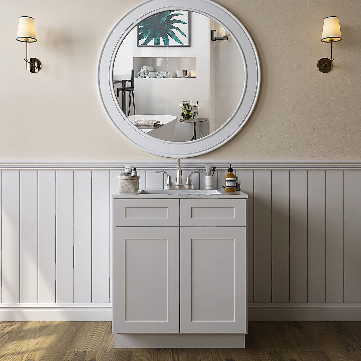 LOVMOR 36" Bathroom Vanity, Kitchen Base Cabinet, Single Sink Storage Unit, Pedestal Sink Storage Cabinet, Large Capacity for Laundry Room, Kitchen, Shower Room & Utility Room