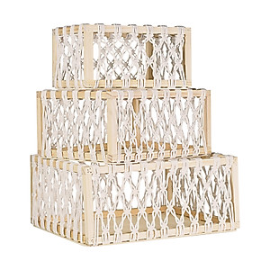Wongblee Macrame Storage Baskets Set of 3, Decorative Wood Baskets, Nesting Organizer Boxes for Shelves, Boho Room Décor