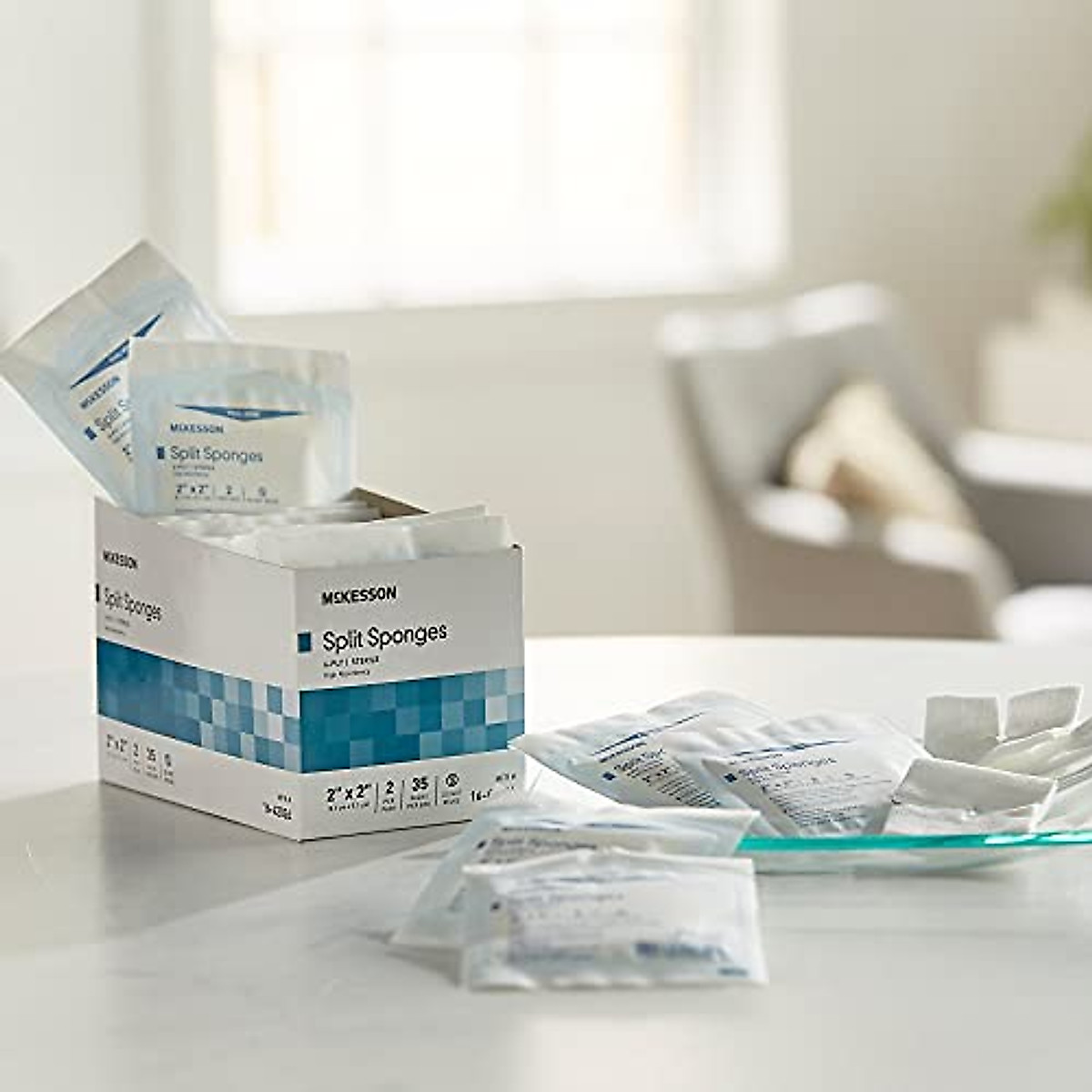 McKesson Split Sponges, 6-Ply Sterile, I.V. and Tracheostomy Dressings, Polyester / Rayon Blend, 2 in x 2 in, 35 Per Pack, 1 Pack