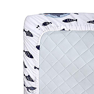 Brandream Crib Sheets Boys Cotton Baby Crib Sheets 2 Packs Toddler Sheets, Coastal Nautical Ocean Shark Fish Pattern, Navy Blue & White