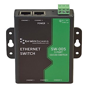 BRAINBOXES SW-005 Brainboxes Unmanaged Ethernet Switch 5 Ports, DIN Rail/Wall, RJ45 x 5, 10/100Mbps