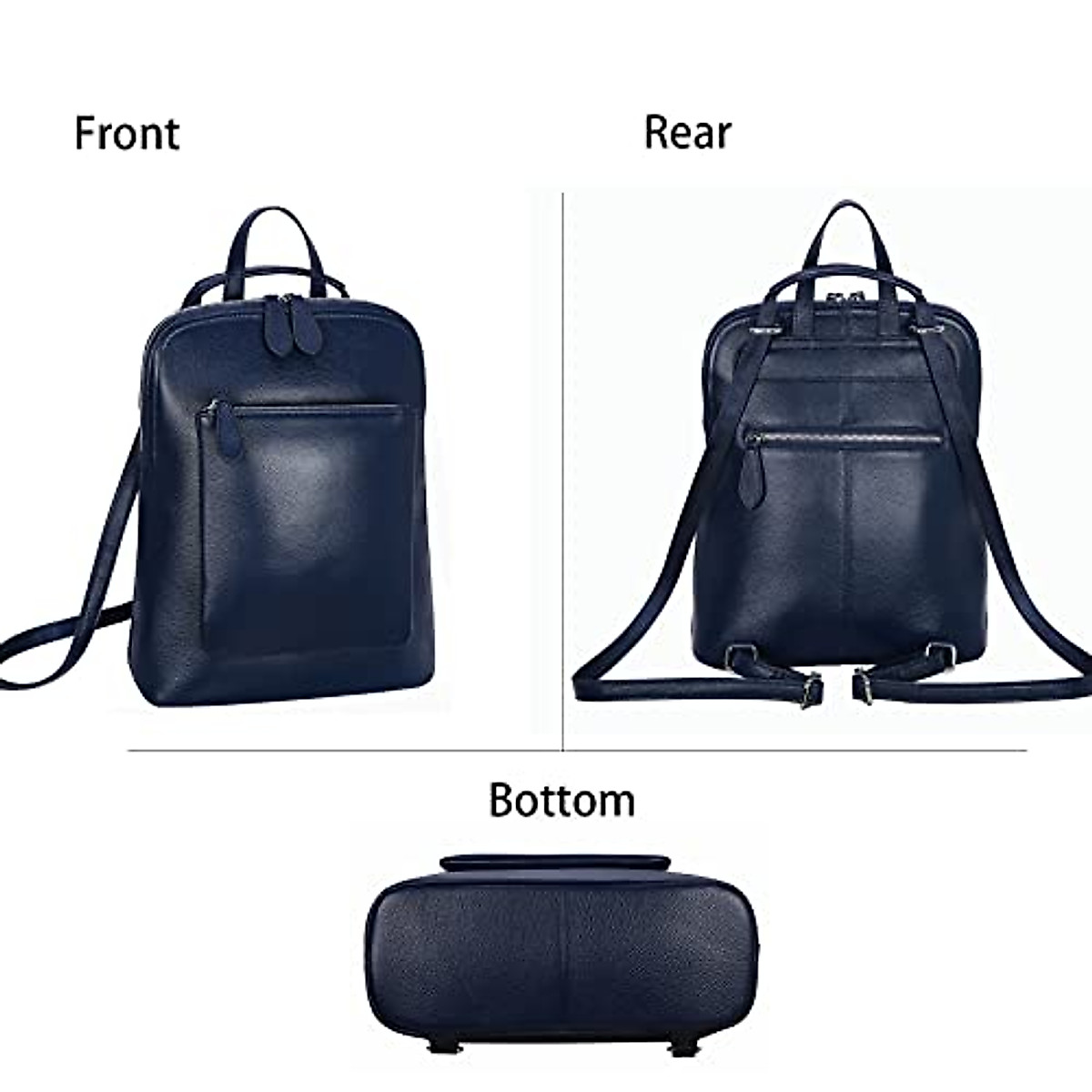 HESHE Leather Backpack Purse Small Back Pack for Women Backpacks Organizer Anti-Theft Daypacks for Travelling Casual Bags Zipper Closure(Navy Blue-Genuine Leather)