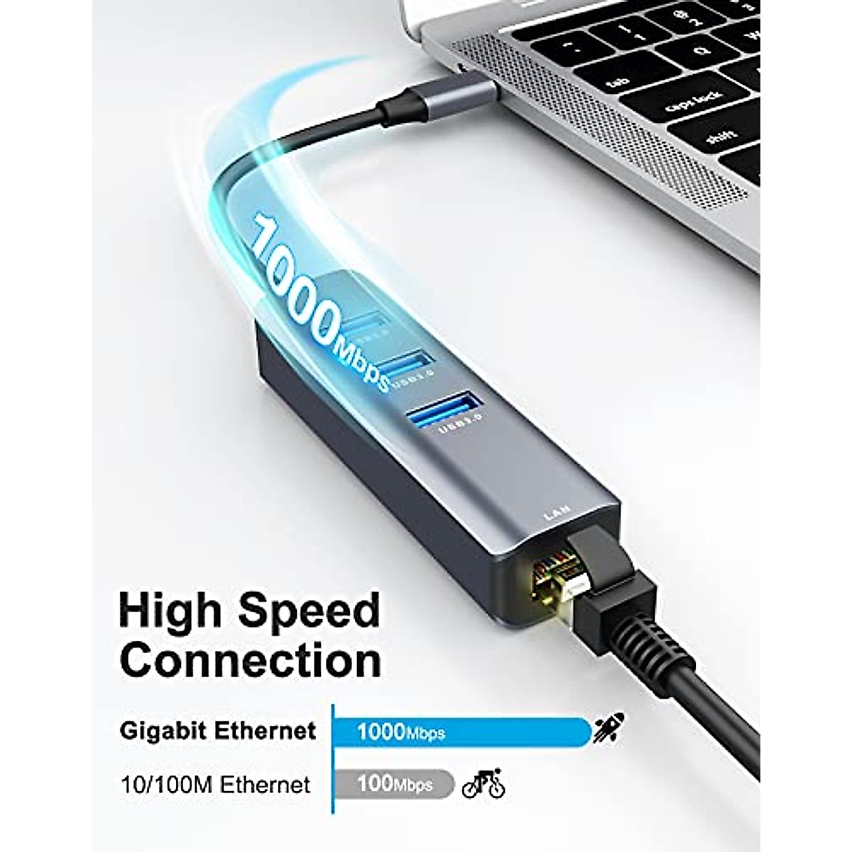 USB C to Ethernet Adapter, ABLEWE 4-in-1 RJ45 to USB-C/Thunderbolt 3 to Gigabit Ethernet LAN Network Adapter for MacBook Pro/Air 2021/2020/2019, iPad Pro 2021, Chromebook, XPS, Surface Book 3/2/Go