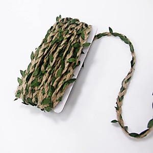 Mawinlak 66Ft Leaf Jute Twine 5mm Burlap Ribbon Artificial Vines with Burlap String Jungle Leaf Decorative Greenery for Gift Wrapping DIY Crafts Wedding Home Garden Party(Green & Yellow, 66)