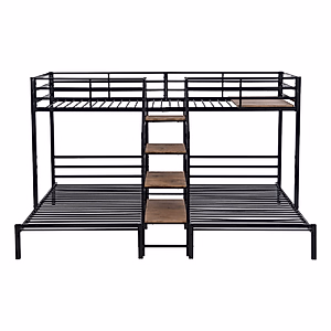 Harper & Bright Designs Triple Bunk Beds with Stairs, Metal Twin Over Twin & Twin Bunk Beds with Storage Shelves,3 Bed Bunk Beds for Kids, Girls, Boys,Teens,Black