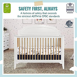 Dream On Me JPMA & Greenguard Gold Certified Milton 5-in-1 Convertible Crib Made with Sustainable New Zealand Pinewood in White and Natural, Non-Toxic Finish