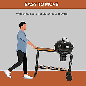 Outsunny Charcoal Grill BBQ, 21-Inch Rolling Backyard Barbecue with Chopping Block Table, a Cutting Board, Shelf, Wheels, Vents & Thermometer, Black