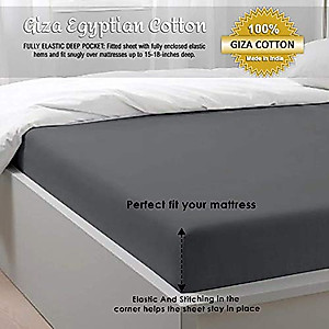 100% Long Staple Giza Cotton Bed Sheet Set Full Size – 400 Thread Count, 4-Piece Dark Grey Full Bedding, Sateen Weave, Luxury Hotel Quality, 16" Deep Pocket (Fits Up to 16" Mattress)