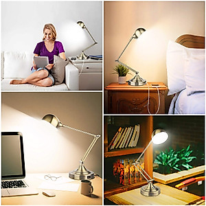 Mlambert 3-Color in 1 LED Desk Lamp with USB Charging Port, Swing Arm, Fully Dimmable, Eye-Caring Task Lamp, Touch Control Brass Metal Architect Drafting Table Lamp for Bedside, Office, Work, Reading