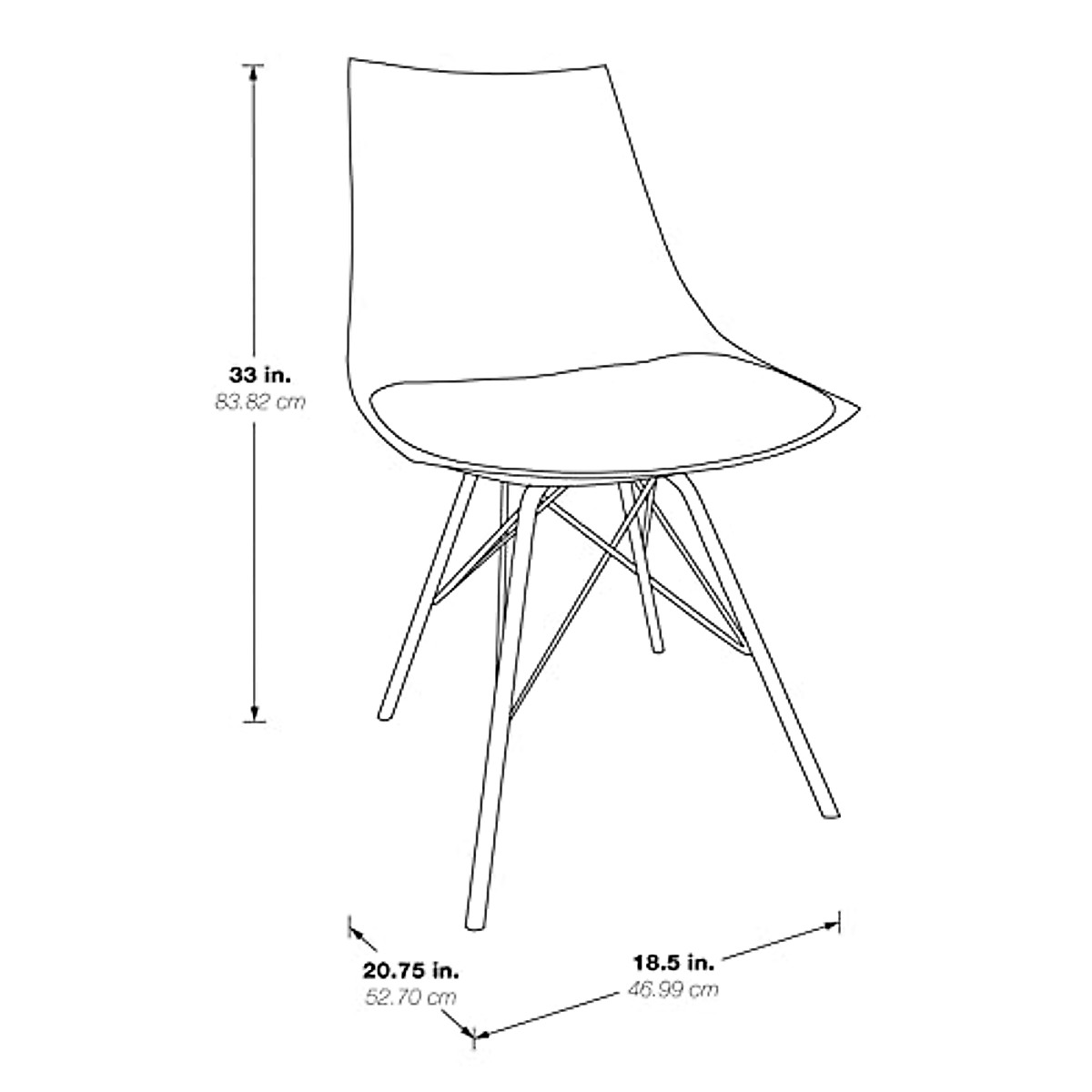 OSP Home Furnishings Oakley Mid-Century Modern Bucket Dining Chair with Faux Leather Padded Seat, Black