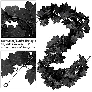 Black Leaf Garland, 4PCS Halloween Artificial Hanging Fall Leave Maple Vines, Fall Floral Garlands Thanksgiving Decor for Home Wedding Party (23.6FT)