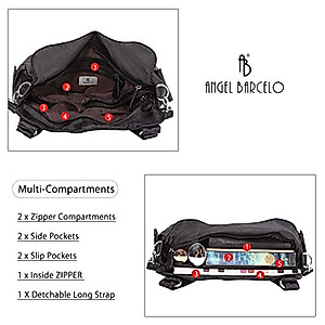 Angel Barcelo Roomy Fashion Hobo Womens Handbags Ladies Purse Satchel Shoulder Bags Tote Washed Leather Bag Black