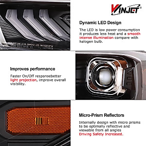 Winjet LED Headlights Assembly Fit For 2016-2019 Toyota Tacoma, Led Headlamp For 2020-2023 Tacoma (SR, SR5, TRD Sport models only), Tacoma Front Lamp w/Led High& Low Beam (Matte Black/Clear Lens)