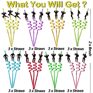 24pcs Bachelorette Party Favors Pink Stripper Dancing Men,Reusable Crazy Swirl Straws,Bachelor Straws,Mexican Mermaid Naughty Party Drinks Cocktail Straws Party Supplies bodybuilding 8 color Straws