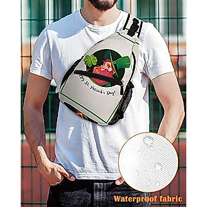 Sling Backpack, St.Patrick's Day Shamrocks Gnome Black Green Border Linen Waterproof Lightweight Small Sling Bag, Travel Chest Bag Crossbody Shoulder Bag Hiking Daypack for Women Men