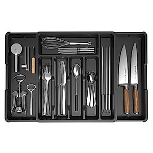 KreuRaxy Expandable Kitchen Drawer Organizer for Utensils Silverware Flatware Cutlery | Adjustable Storage Tray, Large Utensil Holder - Organize Forks, Spoons, Knives Efficiently, Fits Most Drawers